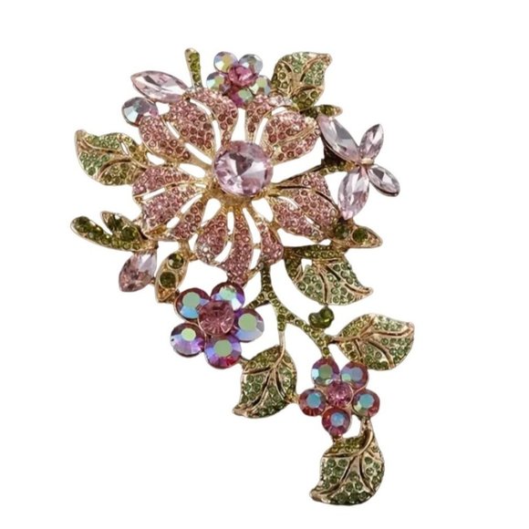 unbranded | Jewelry | Rhinestone Brooch Flower Bouquet Pink And ...
